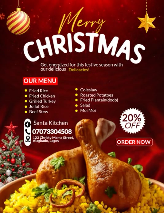 Red Modern & Minimal Christmas Food Menu Flyer Flyer (us Letter ...