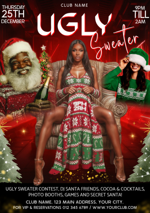 Red Modern & Minimal Christmas Night Party Invitation Social Media A4 ...