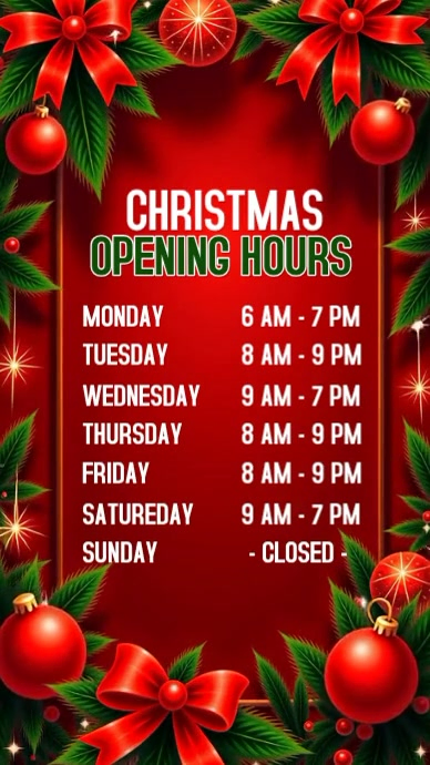 Red Modern & Minimal Christmas Opening Hours Instagram Story Template ...