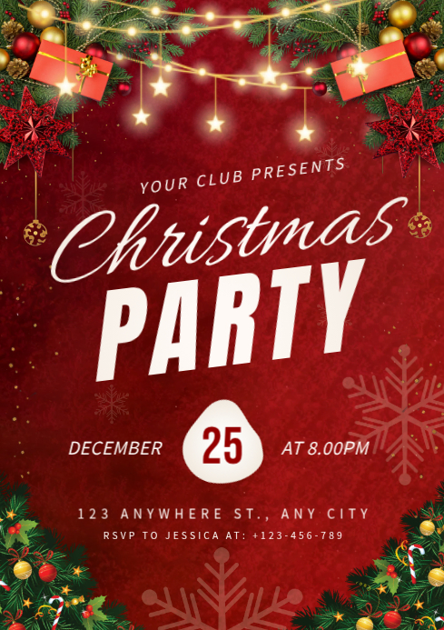 Red Modern & Minimal Christmas Party Invitation Ad Flyer Design A4 ...