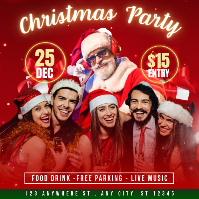 Red Modern & Minimal Christmas Party Pos Instagram Template | PosterMyWall