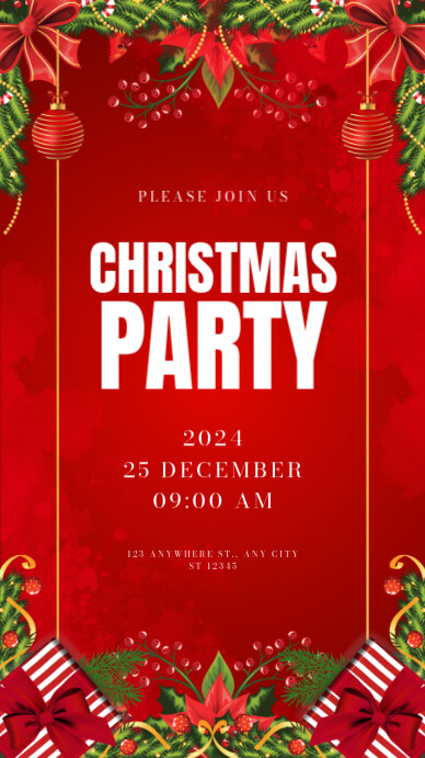 Red Modern & Minimal Christmas Party Tampilan Digital (9:16) Template ...