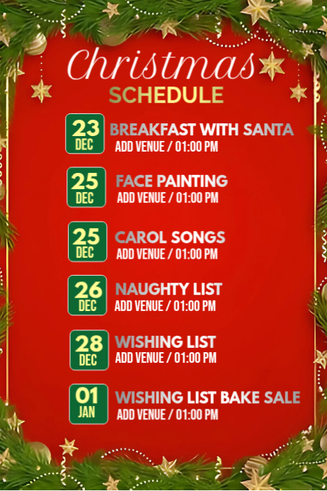 Copy of Red Modern & Minimal Christmas Schedule Poster | PosterMyWall