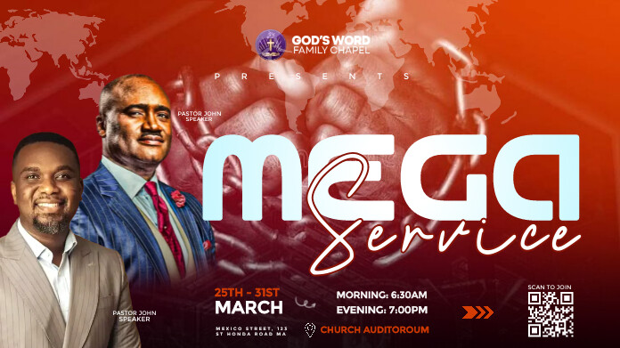 Red Modern & Minimal Church Flyer Twitter Pos Template | PosterMyWall