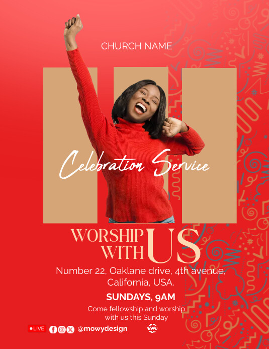 Red Modern & Minimal Church Invitation Flyer Template | PosterMyWall