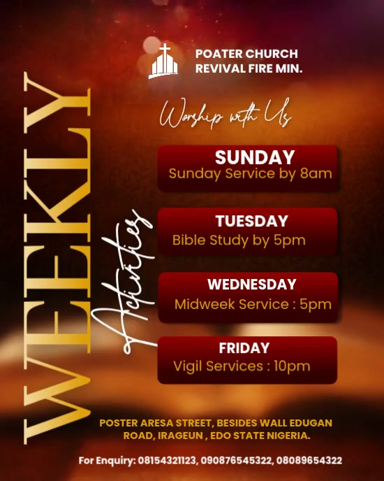 Plantilla de Red Modern & Minimal Church Weekly Schedule Flyer Template ...