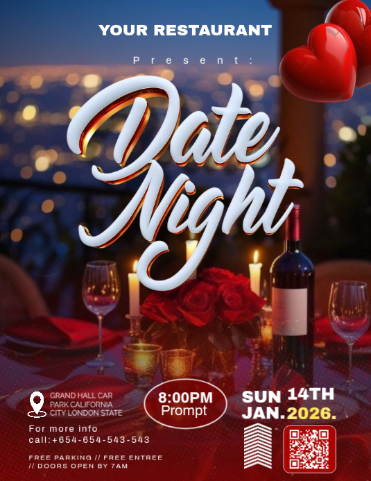 Red Modern & Minimal Date Night Design Template Flyer (us Letter ...