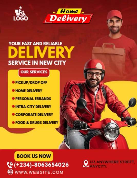 Red Modern & Minimal Delivery Service Flyer Flyer (us Letter) Template ...