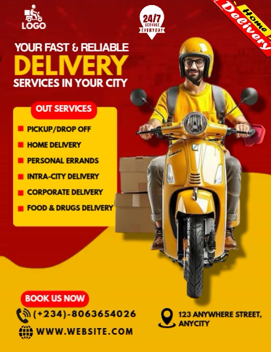 Red Modern & Minimal Delivery Services Flyer Flyer (us Letter) Template ...