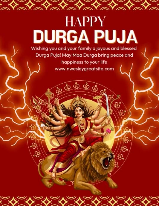 Red Modern & Minimal Durga Puja Flyer (us Letter) Template | PosterMyWall