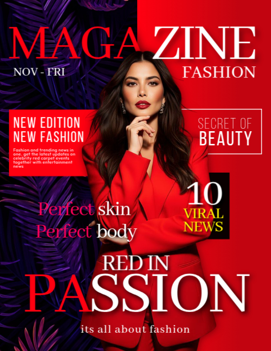 Copy of Red Modern & Minimal Fashion Magazine Journal Front Page Cover ...