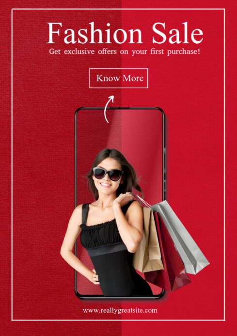 Red Modern & Minimal Fashion Sale Offer Poster A4 Template | PosterMyWall