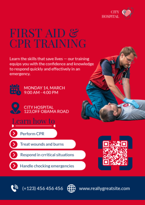 Copy of Red Modern & Minimal First Aid & Cpr Training A2 | PosterMyWall