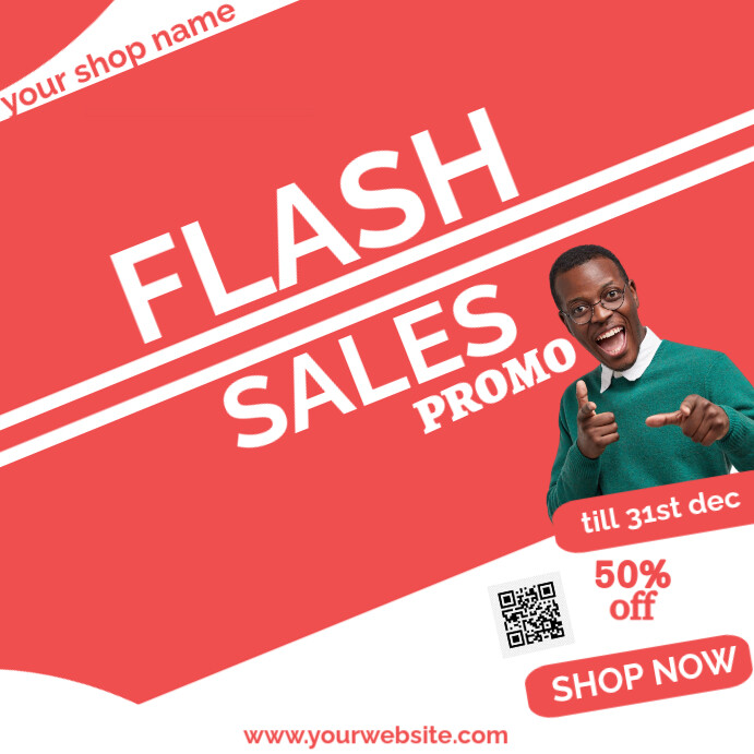 Red Modern & Minimal Flash Sales Promo Square (1:1) Template | PosterMyWall