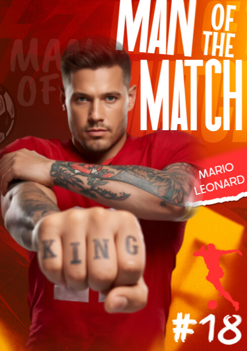 Red Modern & Minimal Football Man Of The Match Profile A4 Template ...