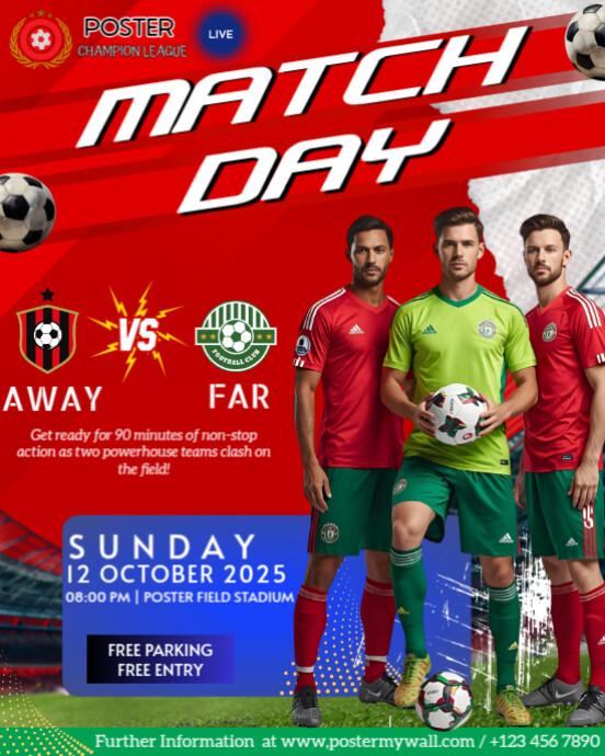 Red Modern & Minimal Football Match Day Schedule Instagram Portrait ...