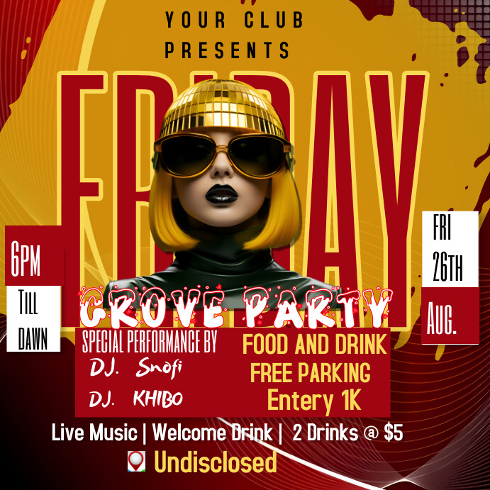 Copy of Red Modern & Minimal Friday Groove Party Club | PosterMyWall