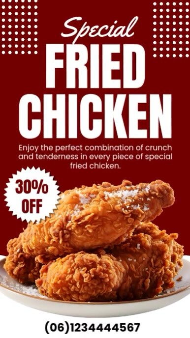 Red Modern & Minimal Fried Chicken Sale Instagram Reel Template ...
