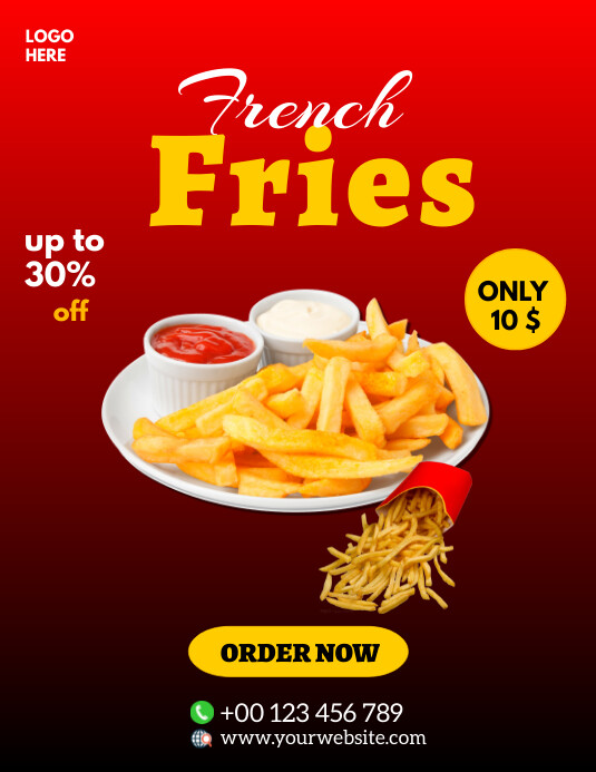 Red Modern & Minimal Fries Menu Flyer (us Let Template | PosterMyWall