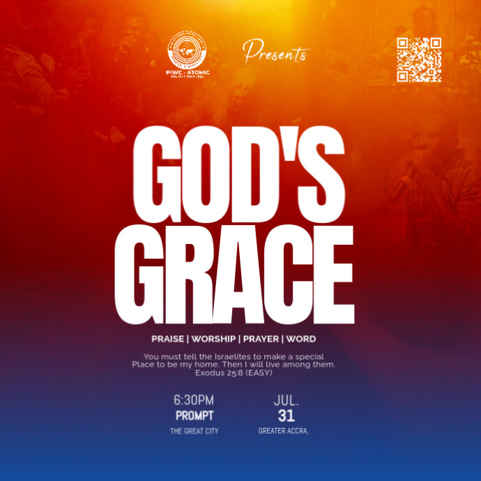 Red Modern & Minimal Grace Church Flyer Design Template Album Cover ...