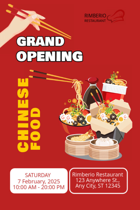 Red Modern & Minimal Grand Opening Chinese Food Poster Template ...