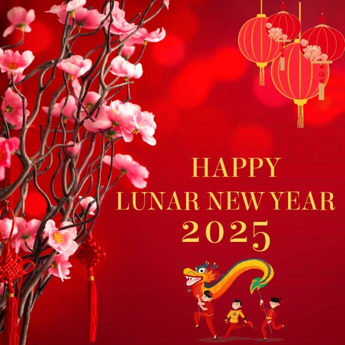Red Modern & Minimal Happy Chinese New Year Card Template | PosterMyWall