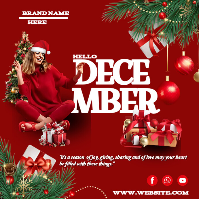 Red Modern & Minimal Hello December New Month Design Instagram Post ...