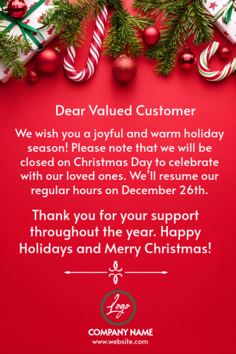 Copy of Red Modern & Minimal Holiday Closing Notice Poster | PosterMyWall