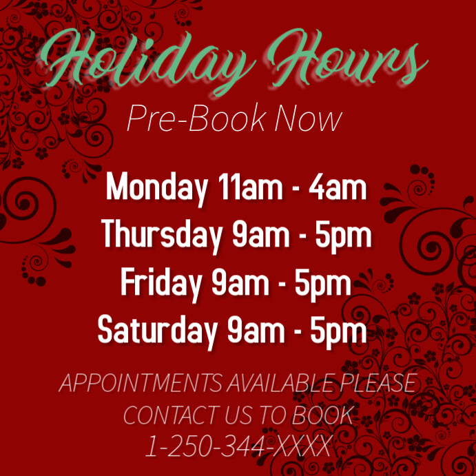 Red Modern & Minimal Holiday Hours Instagram Post Template | PosterMyWall