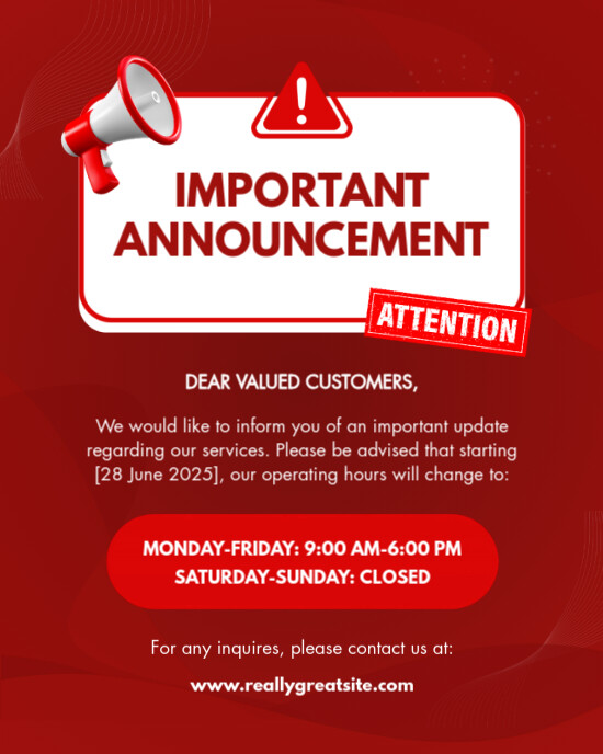 Copy of Red Modern & Minimal Important Announcement Instagram Portrait | PosterMyWall