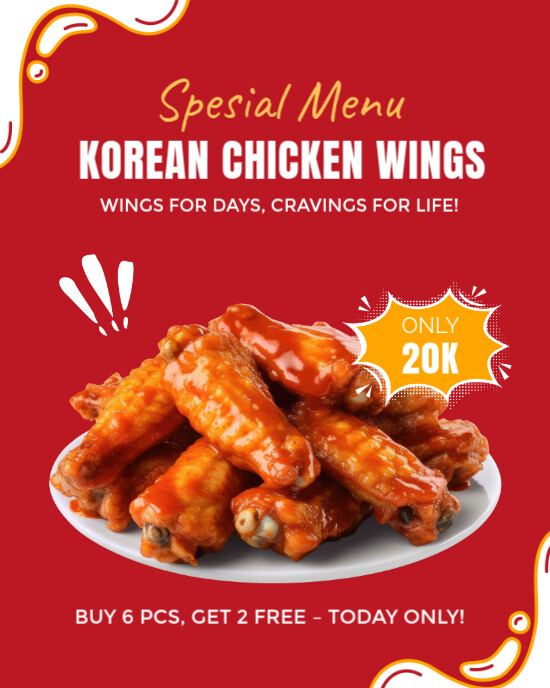 Red Modern & Minimal Korean Chicken Wings Promotion Instagram Portrait ...