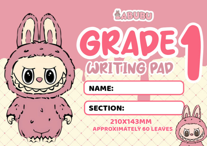 Plantilla de Red Modern & Minimal Labubu Grade 1 Writing Pad A4 ...