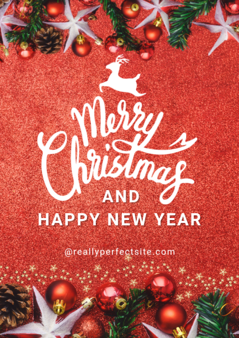 Red Modern & Minimal Merry Christmas Card A4 Template | PosterMyWall