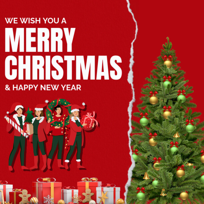 Red Modern & Minimal Merry Christmas Pos Instagram Template | PosterMyWall