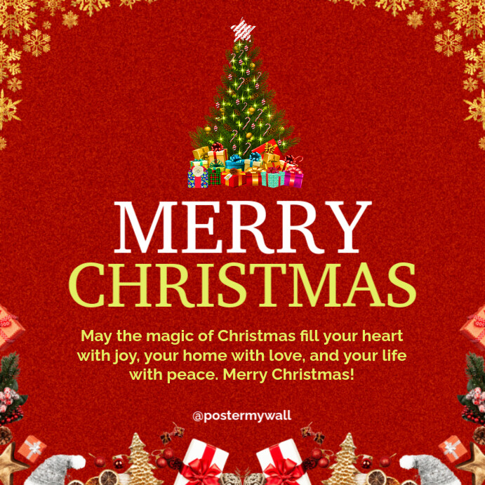 Red Modern & Minimal Merry Christmas Pos Instagram Template | PosterMyWall