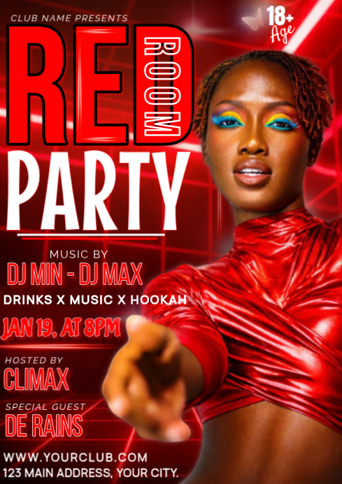 Red Modern & Minimal Monday Night Party Invitation Social Media A4 ...