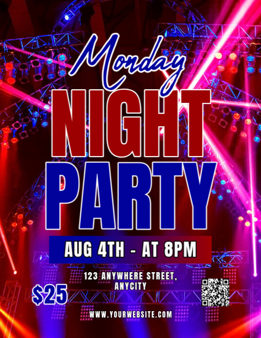 Red Modern & Minimal Monday Night Party Pamflet (letter As) Template ...