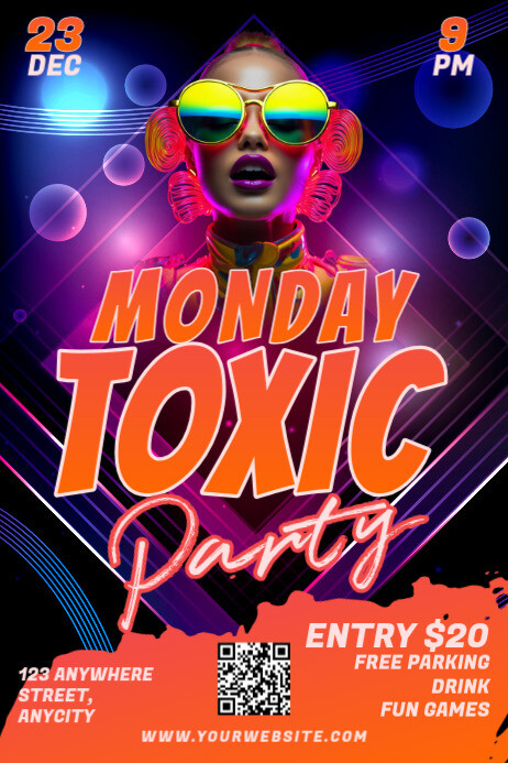 Red Modern & Minimal Monday Toxic Party Poster Template | PosterMyWall