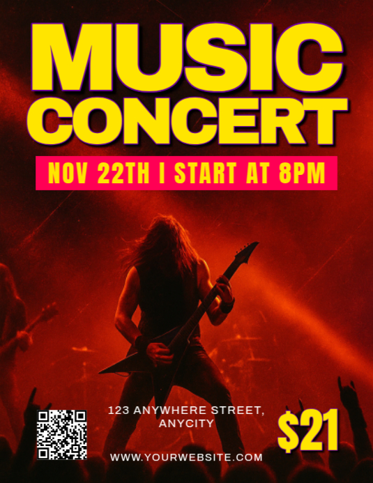 Red Modern & Minimal Music Concert Pamflet (letter As) Template ...