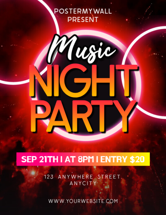 Red Modern & Minimal Music Night Party Pamflet (letter As) Template ...