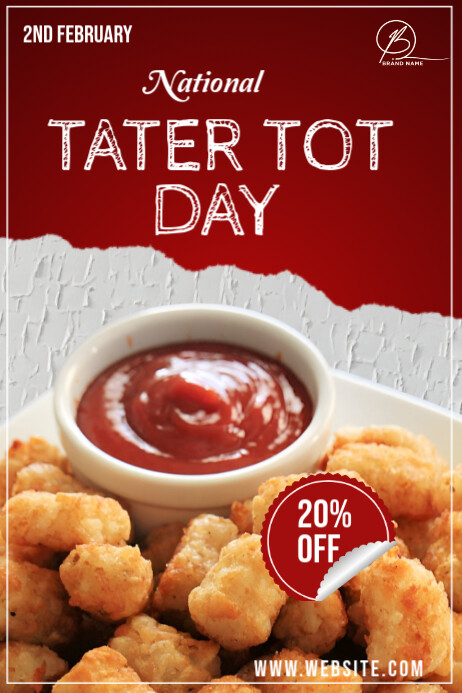 Red Modern & Minimal National Tater Tot Day Poster Template | PosterMyWall