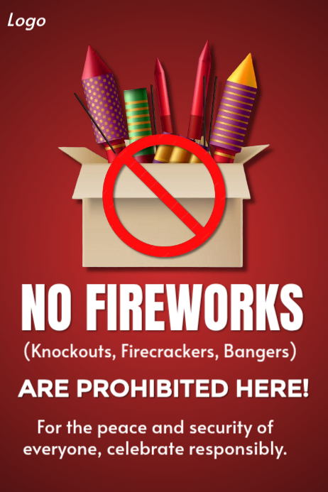 Red Modern & Minimal No Fireworks Notice. Safety Christmas Notice ...