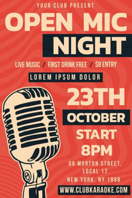 Red Modern & Minimal Open Mic Night Poster Template | PosterMyWall