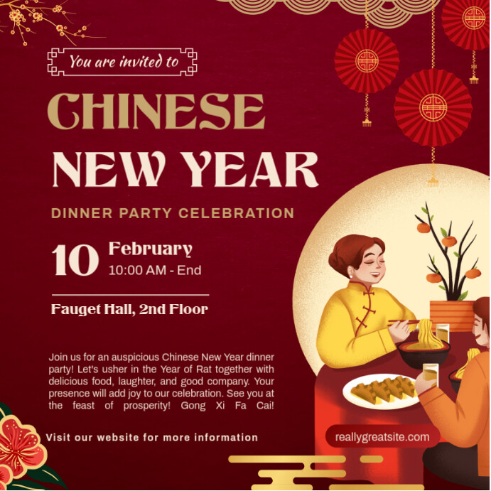 Red Modern & Minimal Red And Yellow Modern Illustrative Chinese New ...