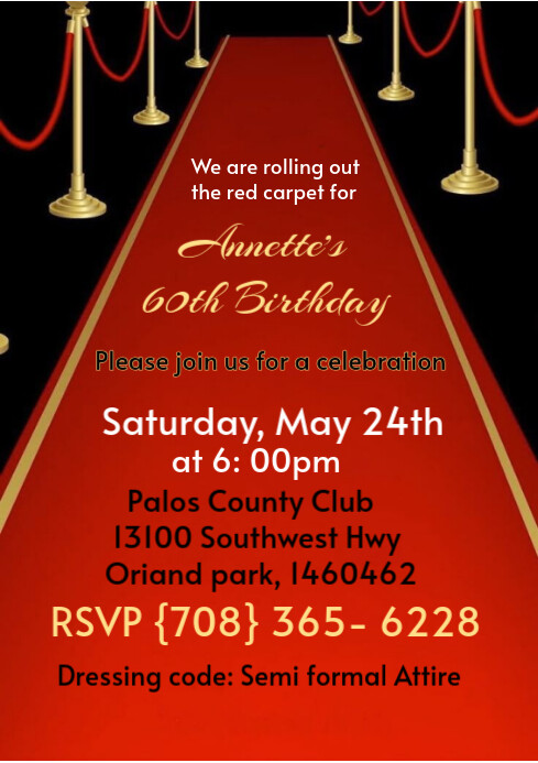 60 Birthday Party Invitations Red Carpet VIP Red Carpet