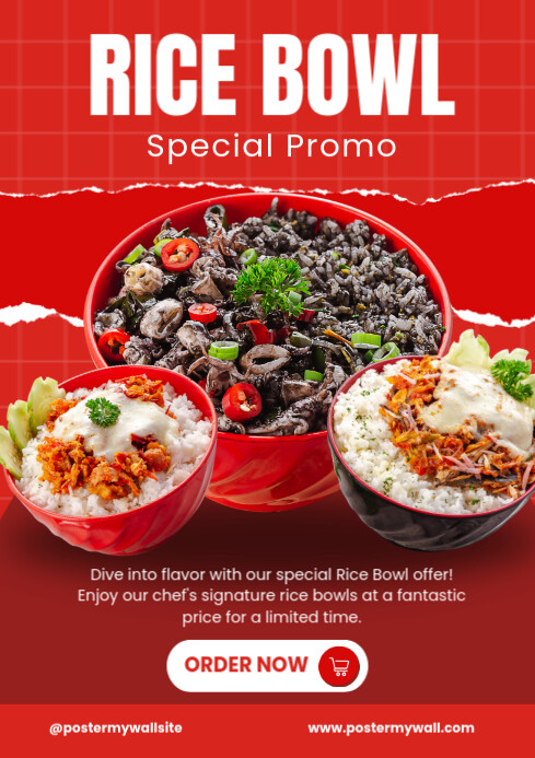 Copy of Red Modern & Minimal Rice Bowl Menu A4 | PosterMyWall