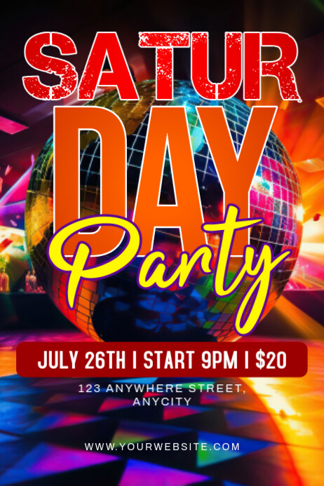 Red Modern & Minimal Saturday Party Poster Template | PosterMyWall