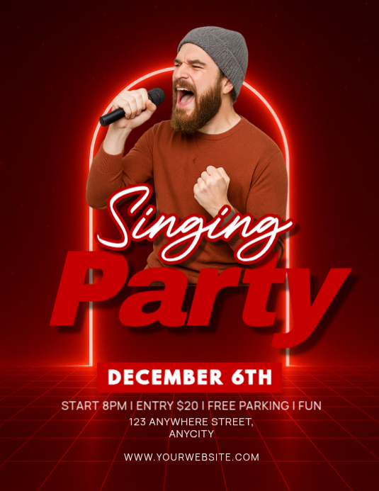 Red Modern & Minimal Singing Party Pamflet (letter As) Template ...