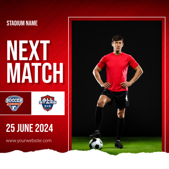 Red Modern & Minimal Soccer Next Match Instag Template | PosterMyWall