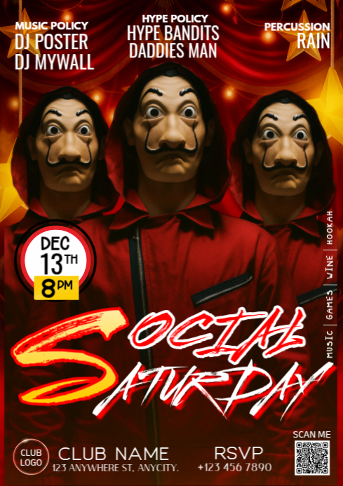 Red Modern & Minimal Social Saturday Night Party Invitation Social ...